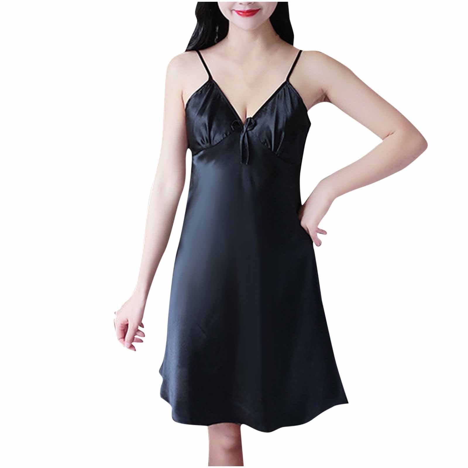 Posijego Women's Satin Nightgown Short Sleeve Pajama Dress Button Down ...