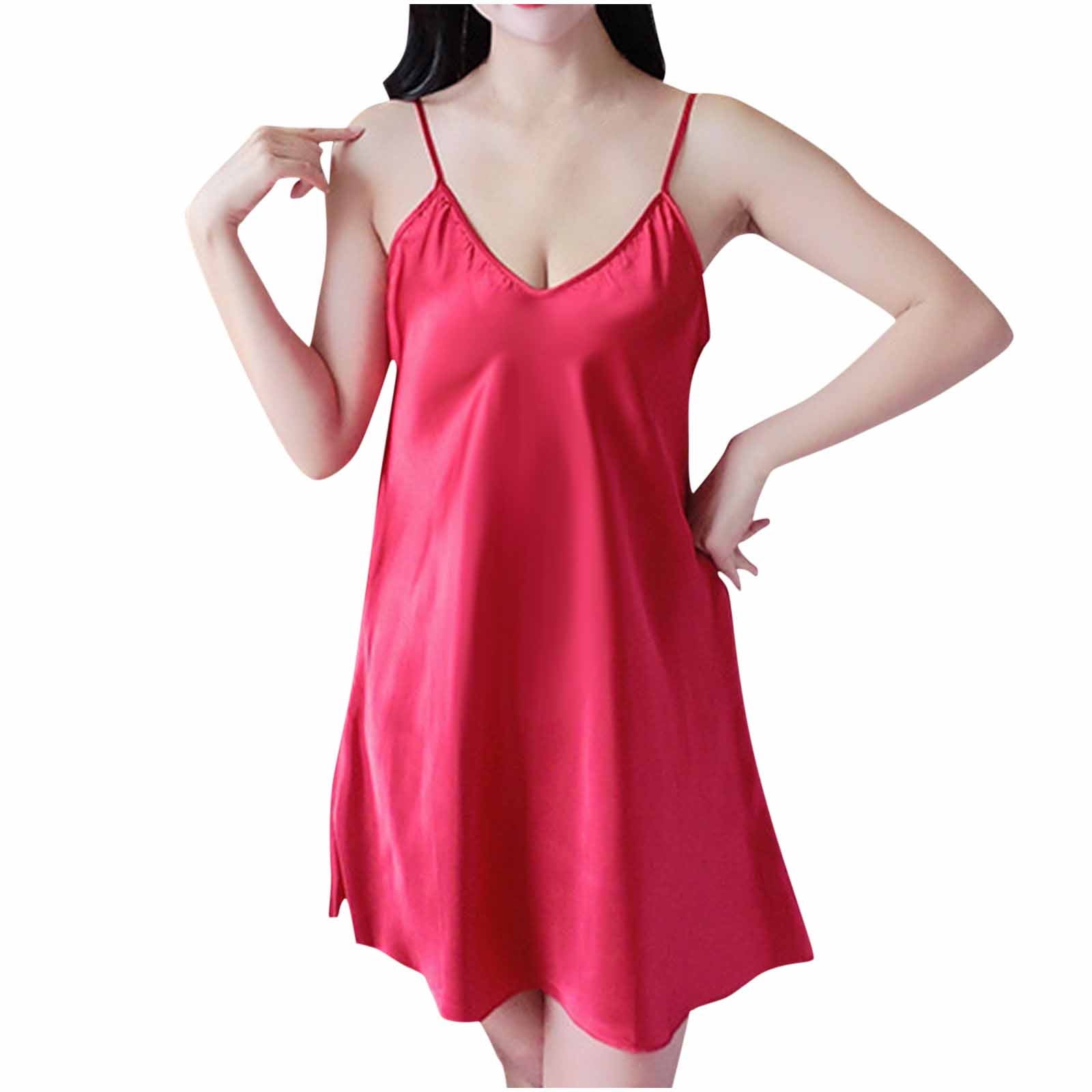 Posijego Women's Satin Nightgown Short Sleeve Pajama Dress Button Down ...