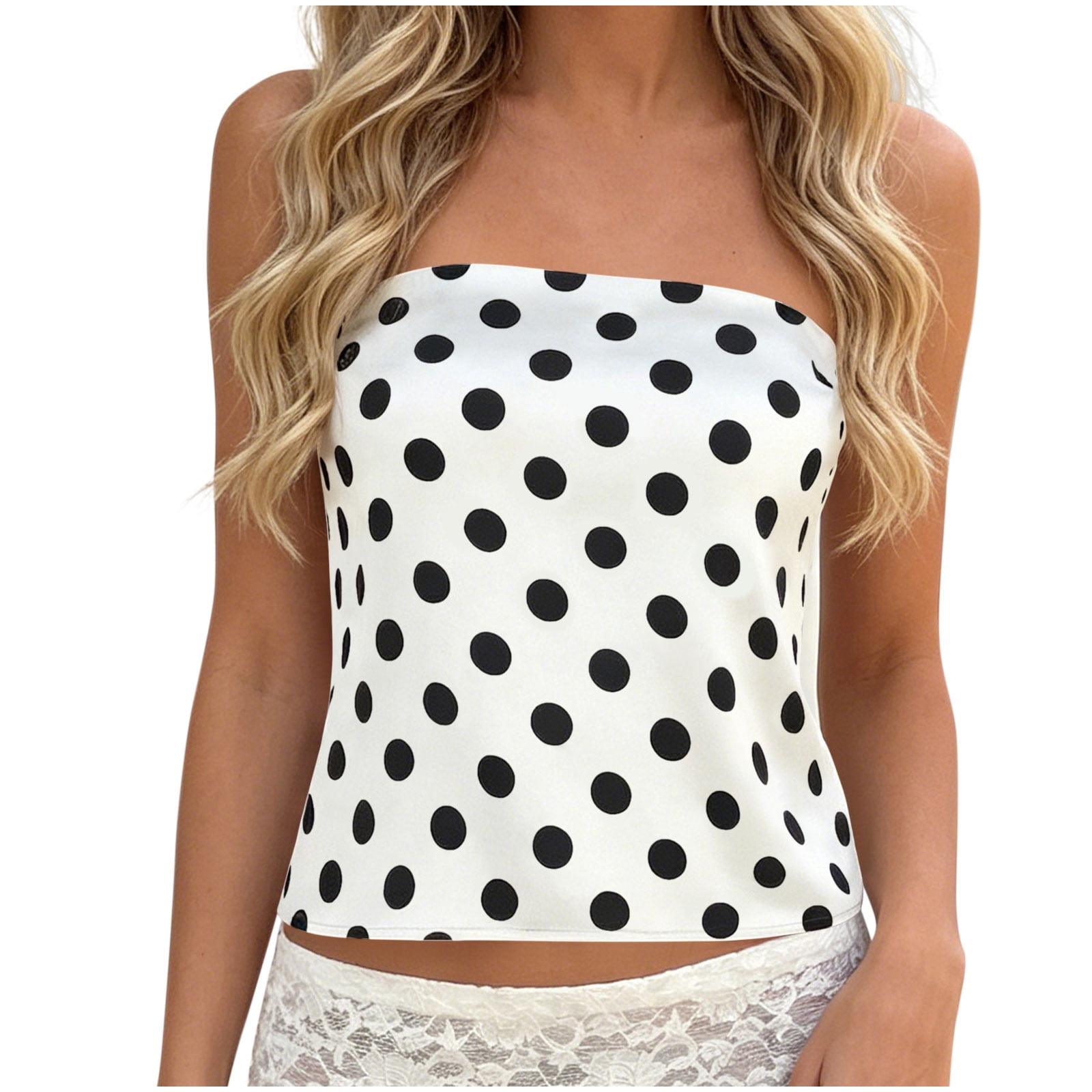 Posijego Women's Strapless Tops Summer Sleeveless Tube Tops Polka Dot ...