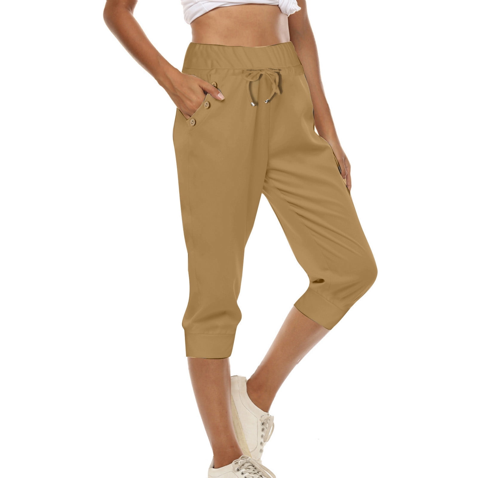 Posijego Capri Pants for Women High Waist Cropped Jogger Pants Summer ...