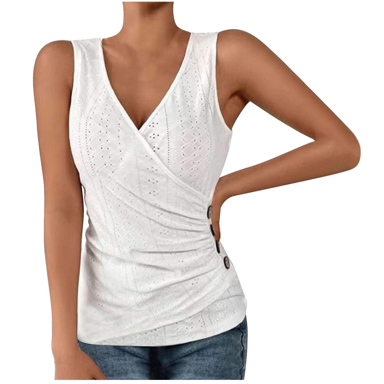 Posijego Women's V Neck Tank Top Sleeveless Wrap Ruched Shirts Fashion ...