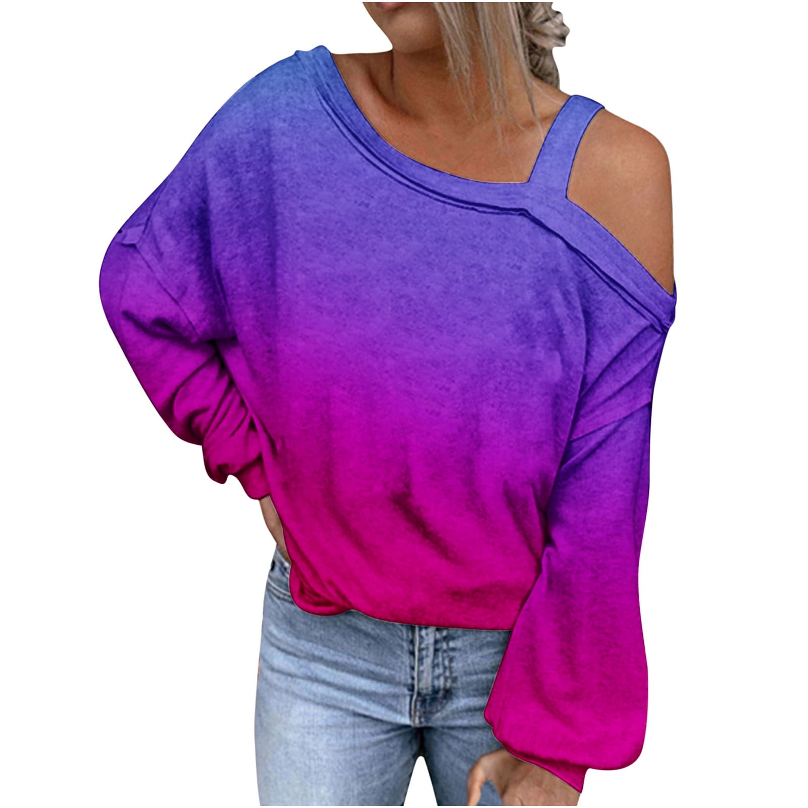 Posijego Womens Fall Winter Long Sleeve Tops Print Off The Shoulder ...