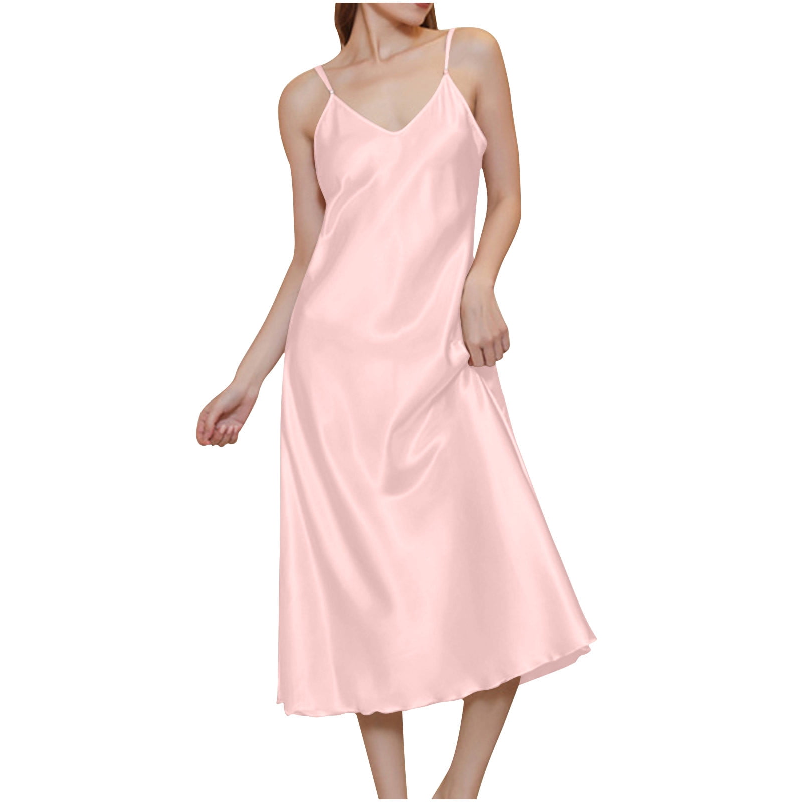 Posijego Womens Satin Nightgowns Long Silk Dress V Neck Adjustable Spaghetti Straps Sleepwear ...
