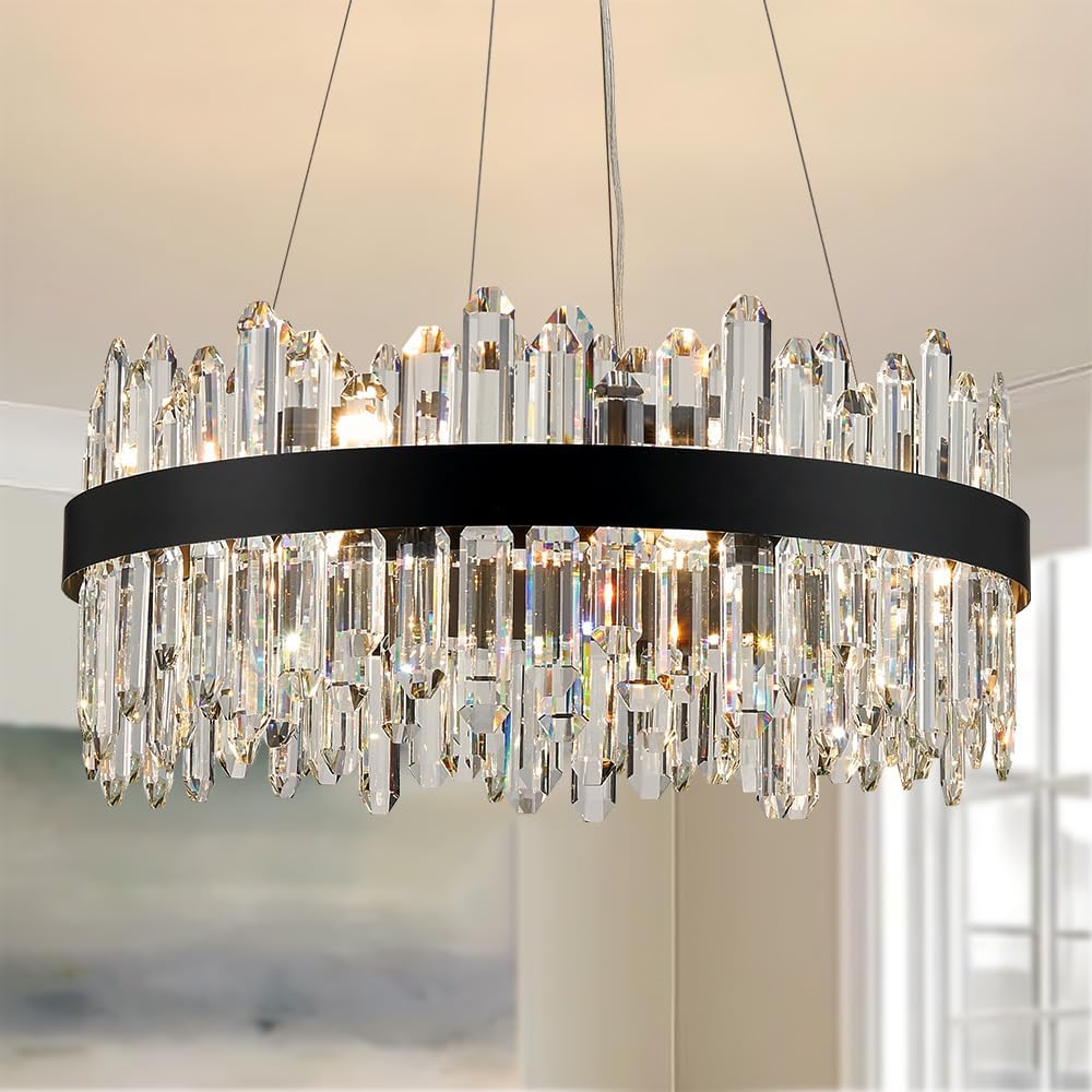 Posiosa Black Modern Oval Crystal Chandelier, 16-Lights Luxury ...