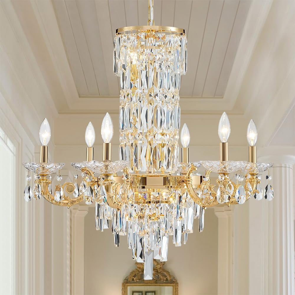 Posiosa Gold Crystal Contemporary Chandelier Foyer Entryway Lighting, 11-Lights Luxury ...