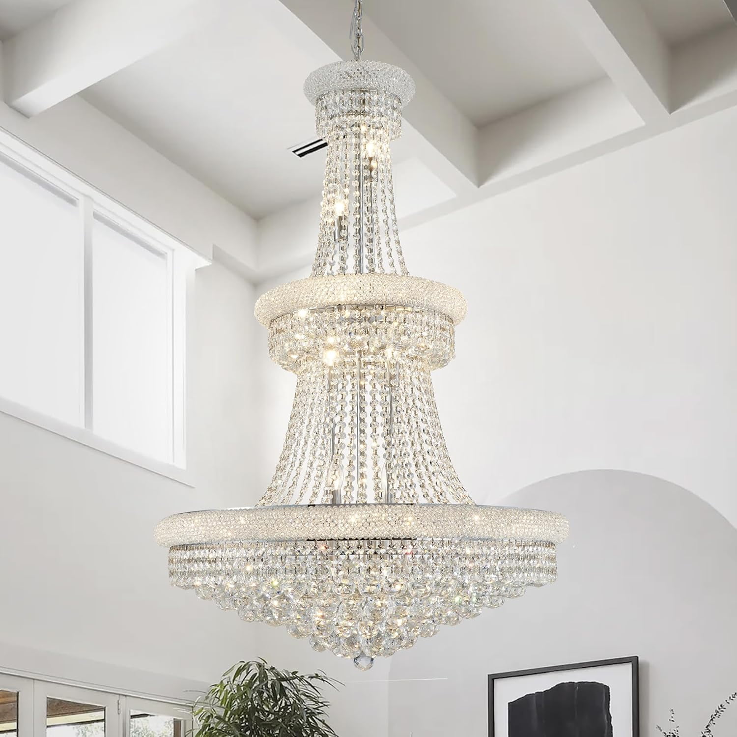 Posiosa Large Crystal Chandelier Light fixtures - Diameter 31.5 inch, 3 ...