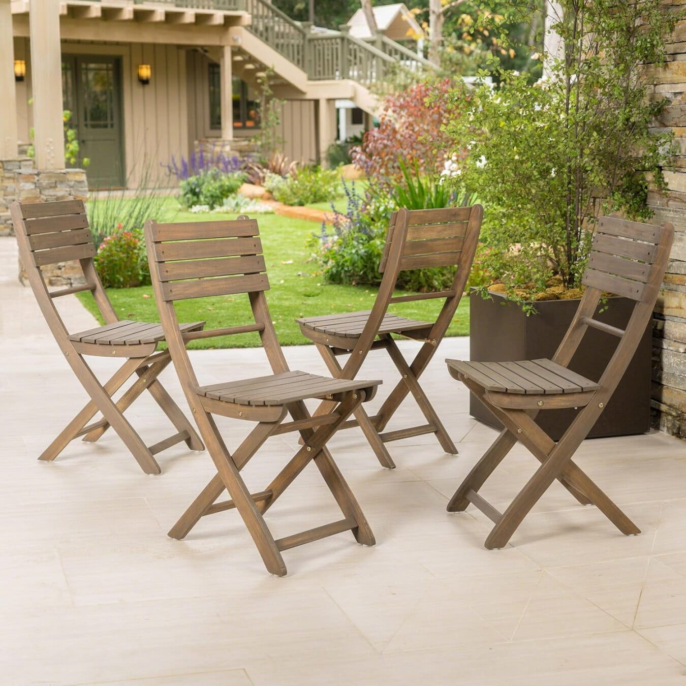 Positano 4-Piece Folding Patio Chairs Set – Weatherproof Outdoor Dining ...