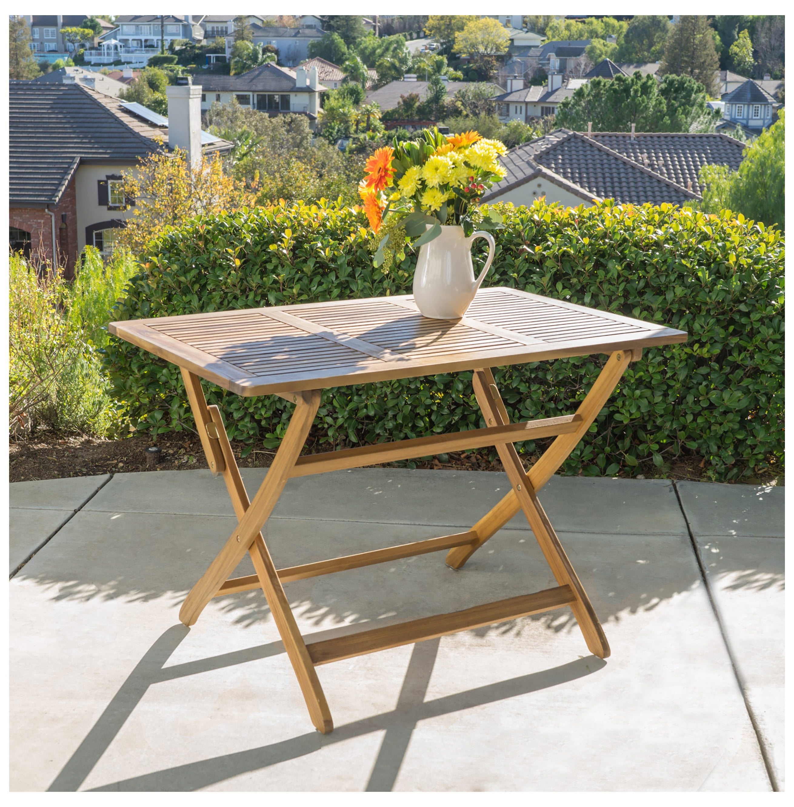 Positano Folding Table 43.5", Outdoor Wood Dining Table, Weather Resistant, Seats 4, Grey ...