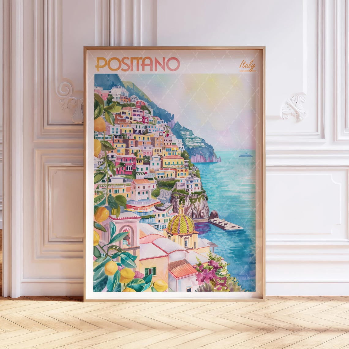 Positano Italy Europe Pastel Travel Poster, Unframed Size 12x18 ...