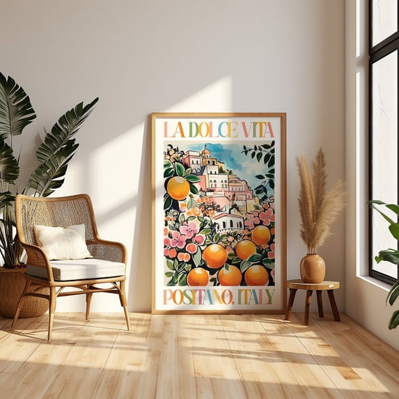 Positano Italy Poster: La Dolce Vita, Retro Amalfi Coast Art, Unframed ...