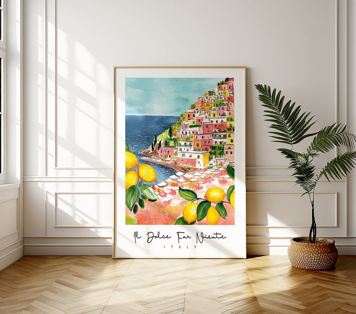 Positano Lemons Art Poster: Italian Beach Wall Decor, Unframed Canvas ...