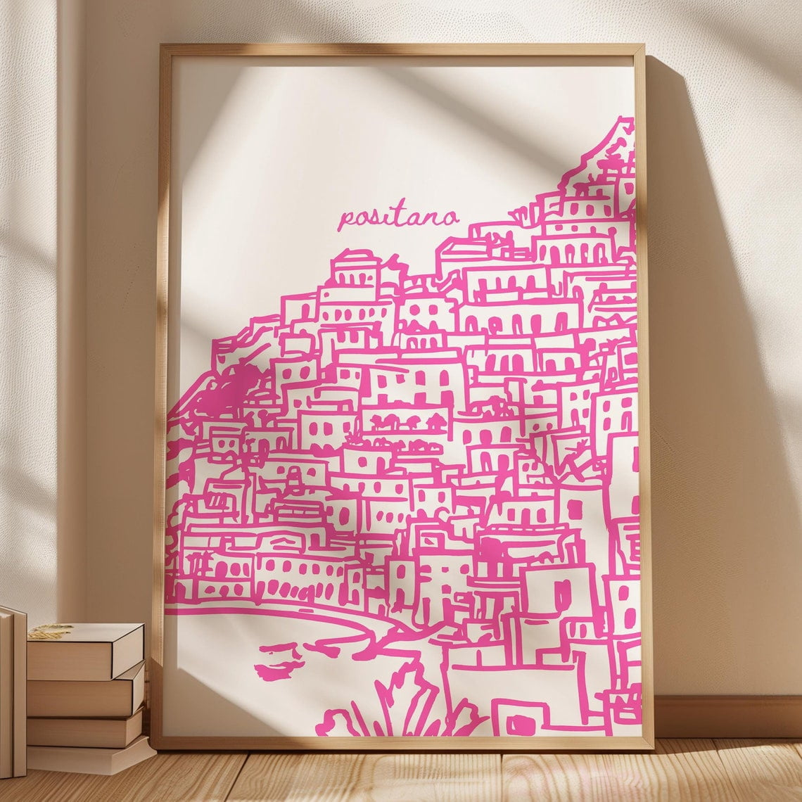Positano Travel Poster, Pink Retro Italy Print, Amalfi Coast Trendy ...