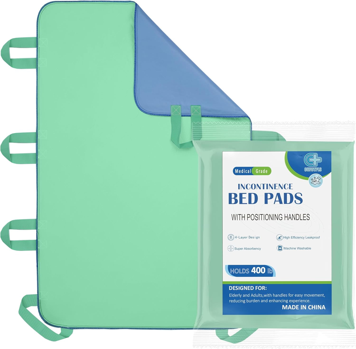 Positioning Bed Pad with 8 Reinforced Handles-34 x 52"-Reusable and ...