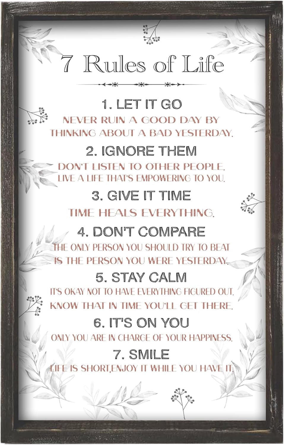 Positive 7 Rules of Life Wall Decor Sign - Affirmation Inspirational ...