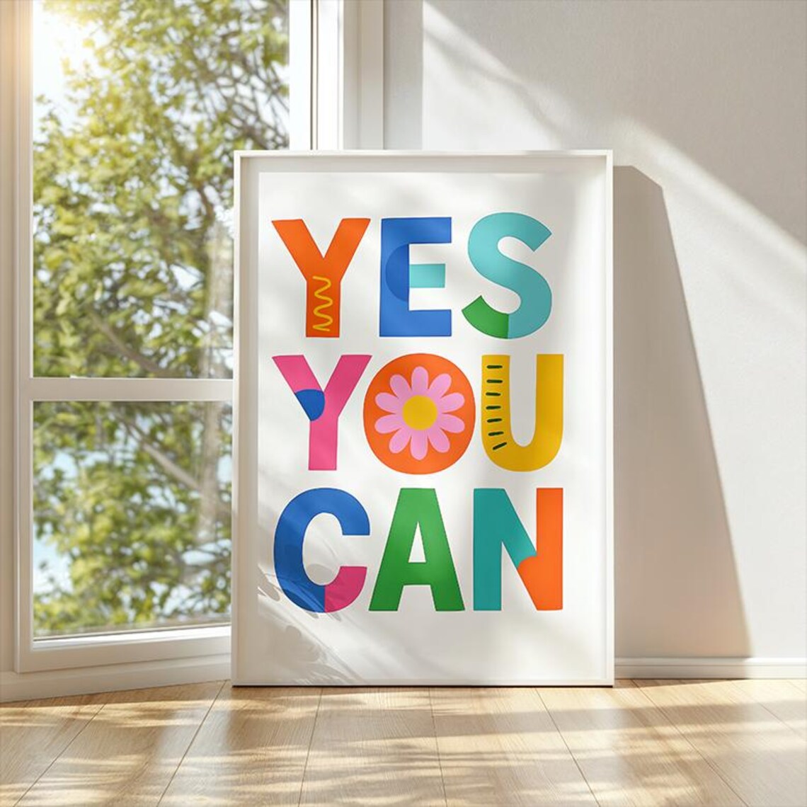 Positive Affirmation Poster, Yes You Can, Colourful Typography Wall Art ...