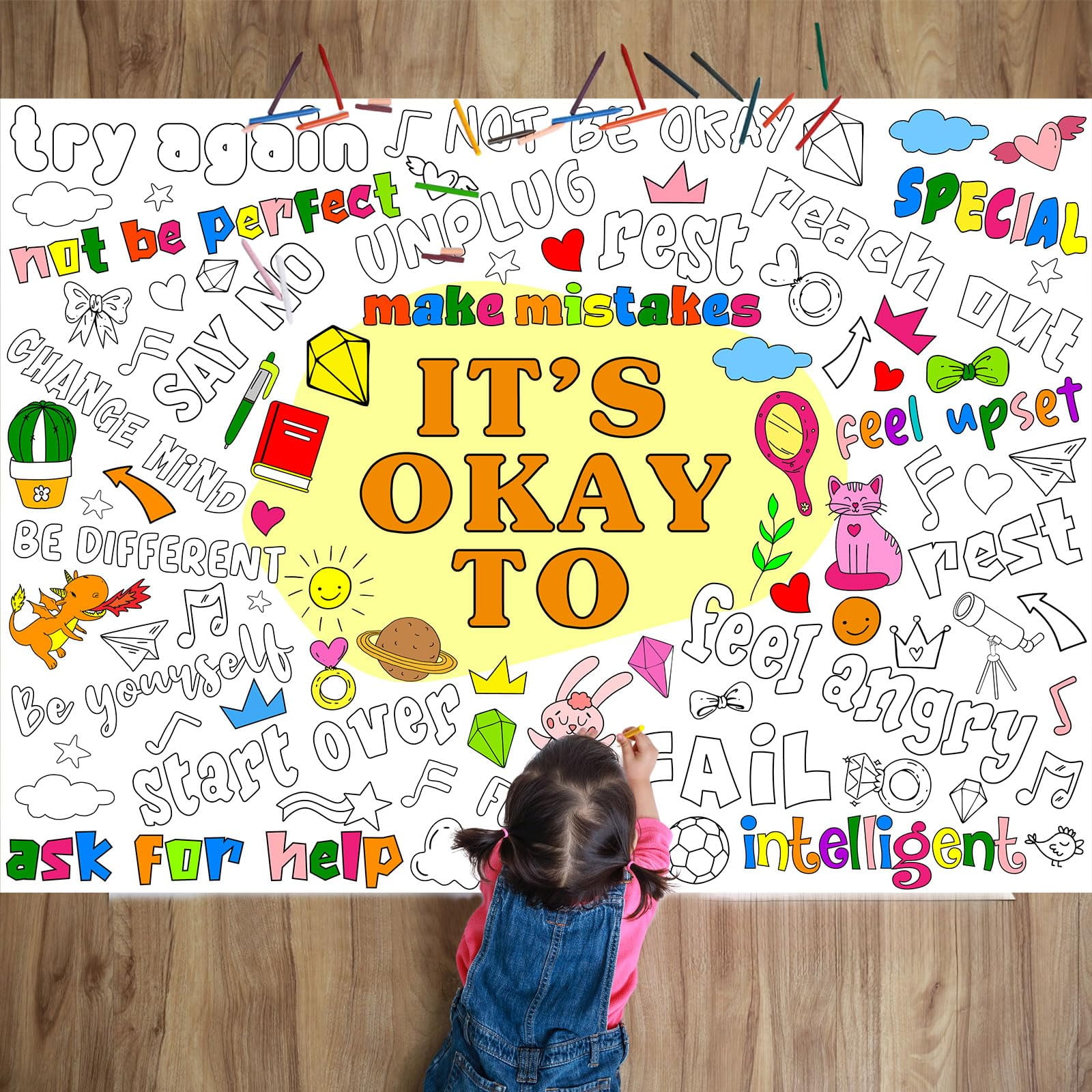 Positive Affirmations Coloring Poster for Kids Giant Huge Coloring ...
