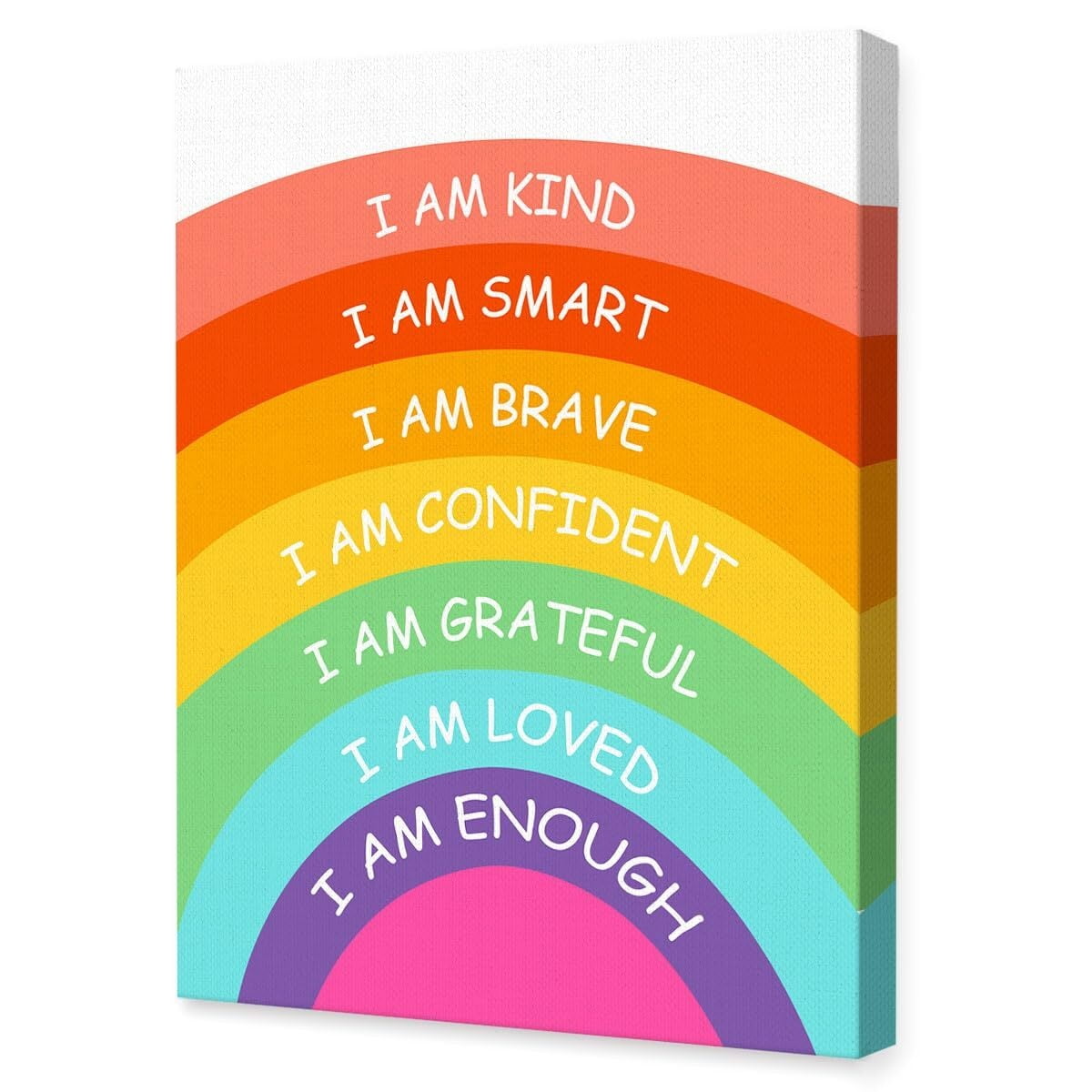 Positive Affirmations Wall Decor for Kids,I Am Kind Brave Motivational Quote Rainbow Canvas ...