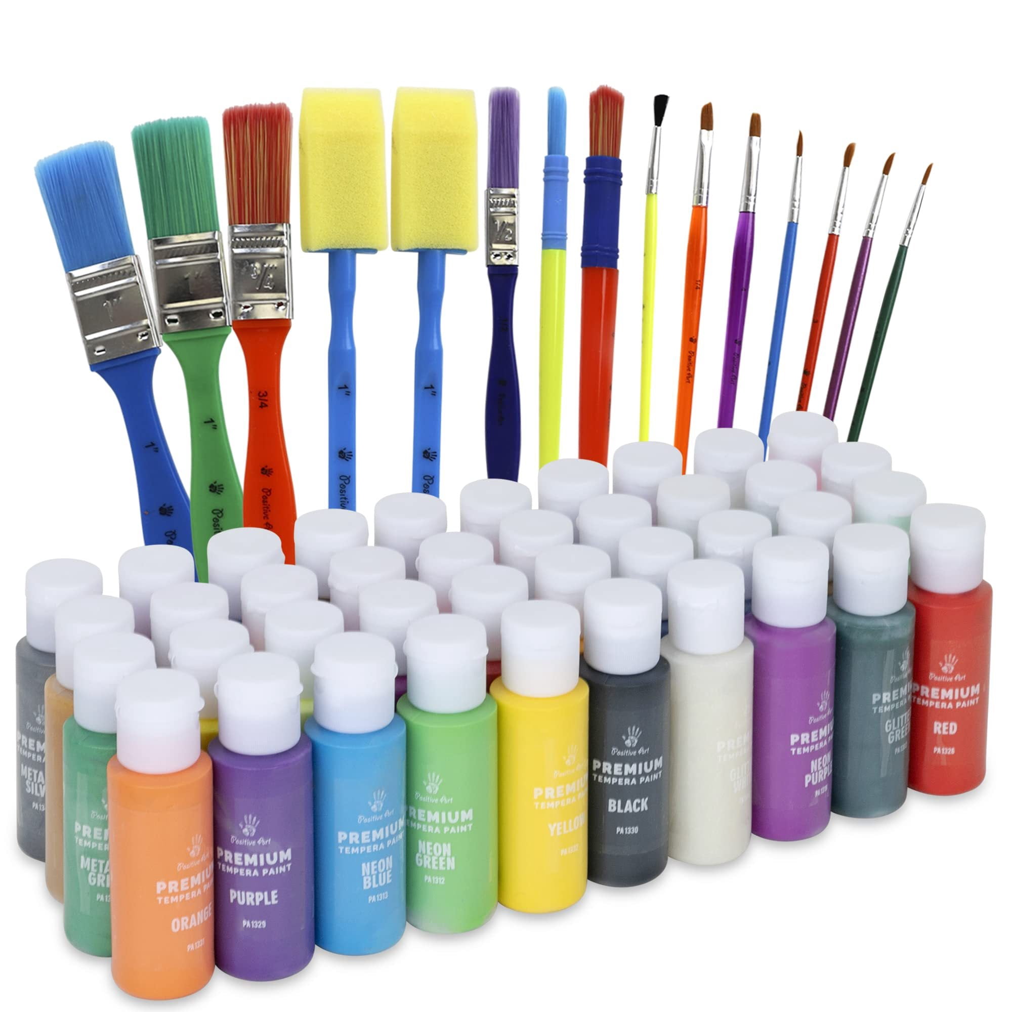 Positive Art Washable Tempera Paint Set with 40 Vibrant Colors (2oz ...