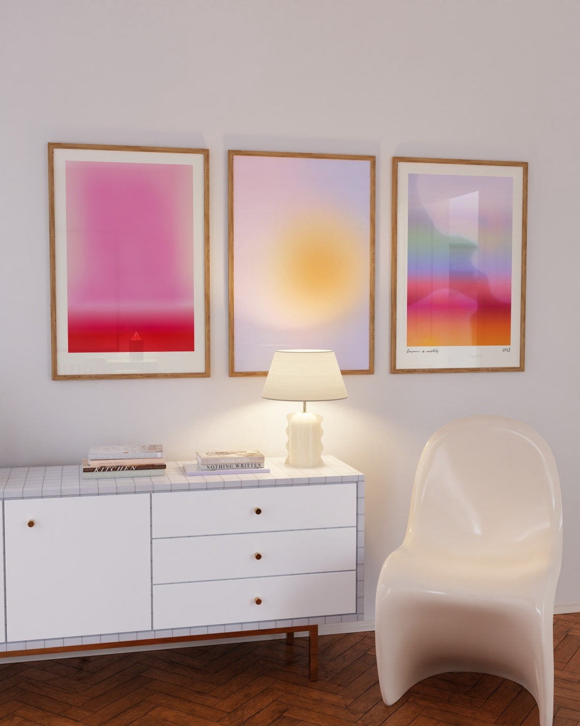 Positive Aura Poster Set of 3 Hot Pink Orange Gradient Wall Art Trendy ...