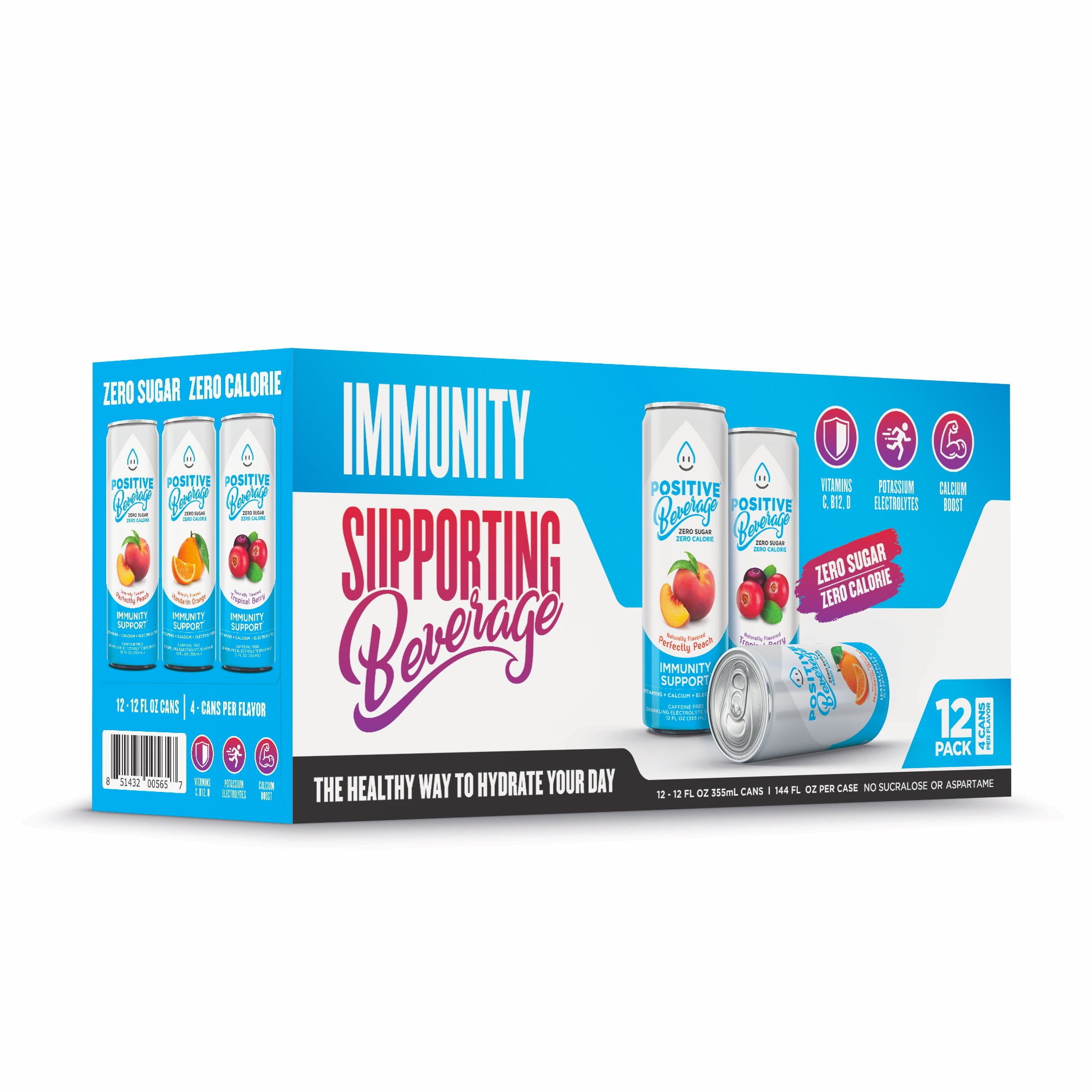 Positive Beverage IMMUNITY BOOST | 3-Flavor Variety Pack | 12-oz Can ...