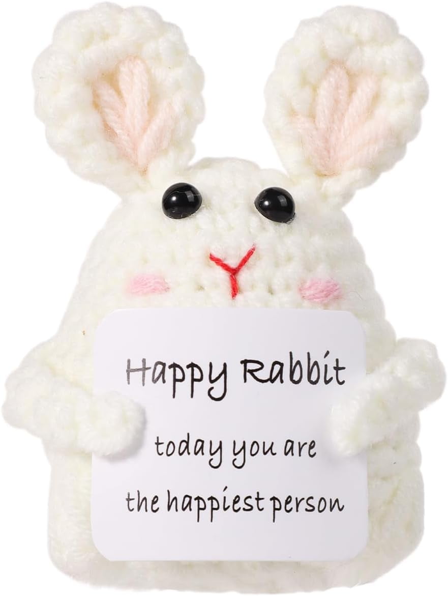 Positive Bunny Crochet, 3 Inch Knitted Emotional Support Rabbit Doll ...