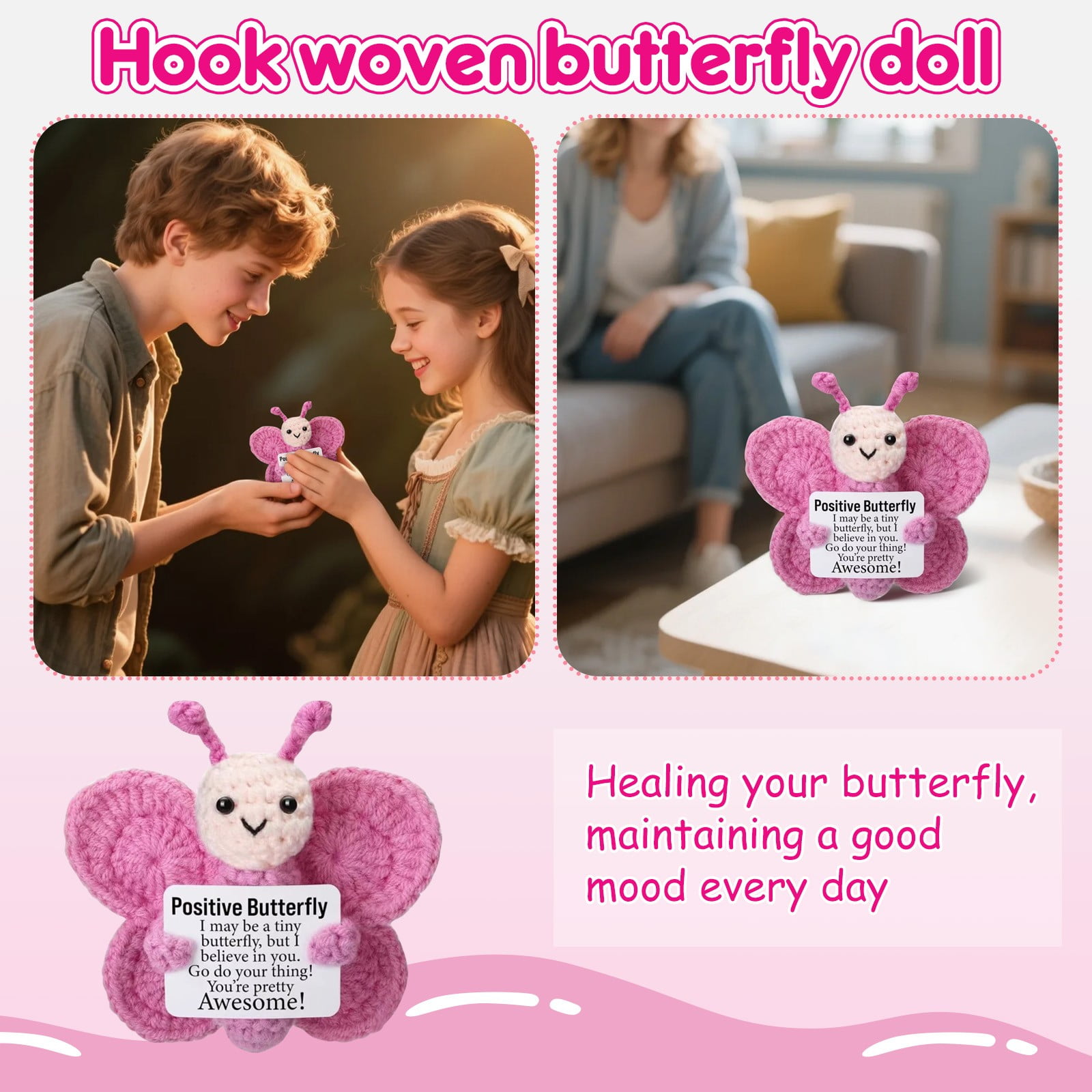 Positive Butterfly Emotion Plush Toy - Hug Card Stress Relief Companion ...