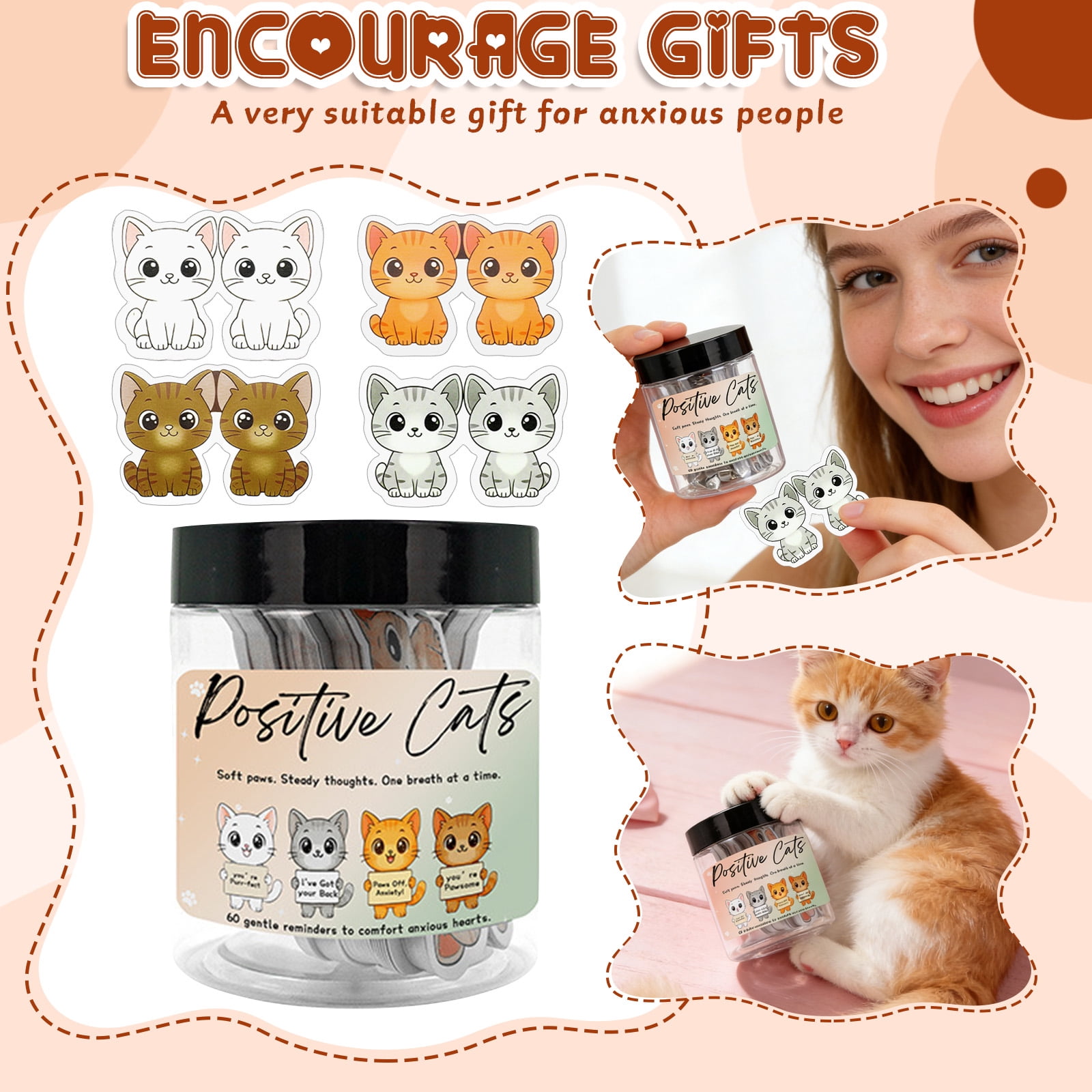 Positive Cats Jar – 60 Affirmation Cards for Anxiety & Self Care, Gifts ...