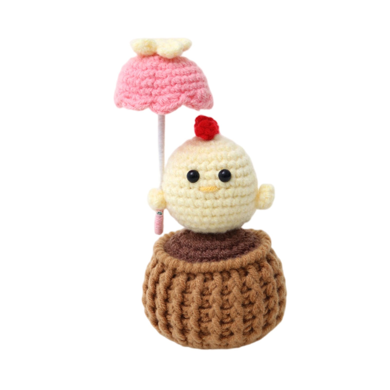 Positive Chicken Toy with Pink Umbrella Doll Crochet Emotional Support ...