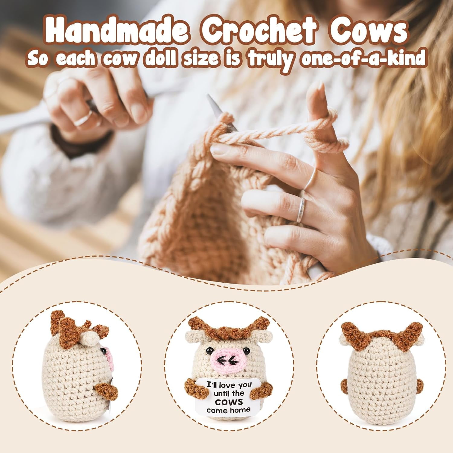 Positive Crochet Animals Cow, Emotional Support Crochet Gift, 3in ...