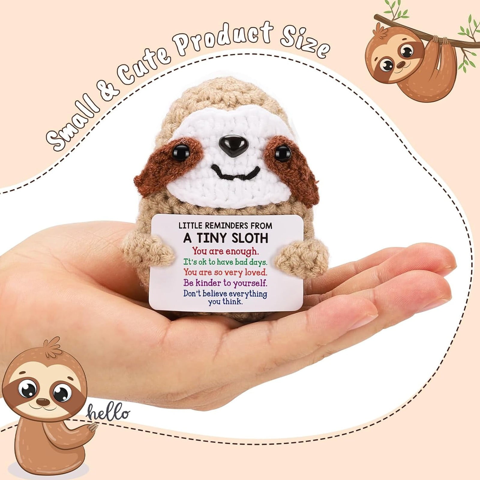 Positive Crochet Animals Sloth, Emotional Support Crochet Inspirational ...