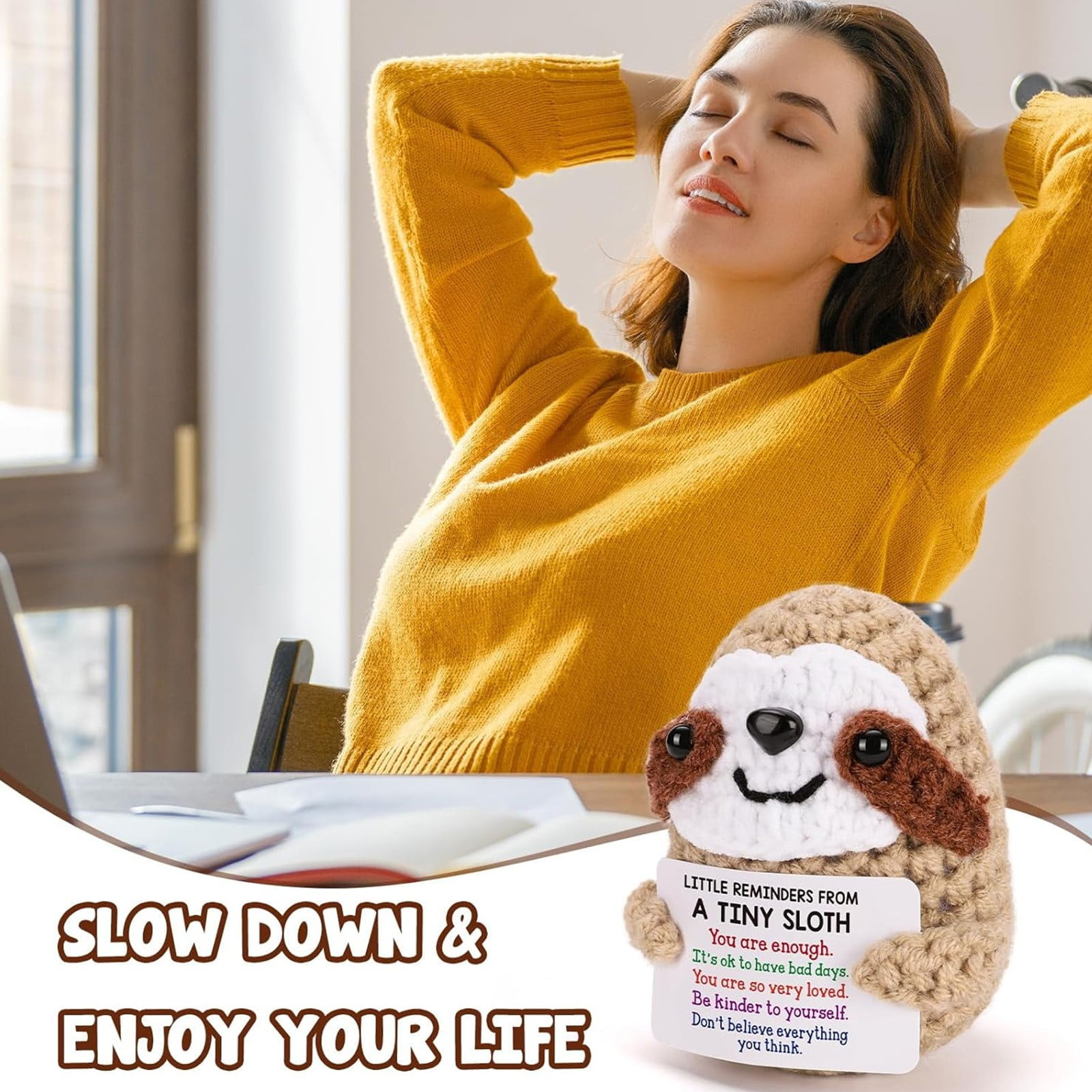 Positive Crochet Animals Sloth, Emotional Support Crochet Toy, 3.15in ...