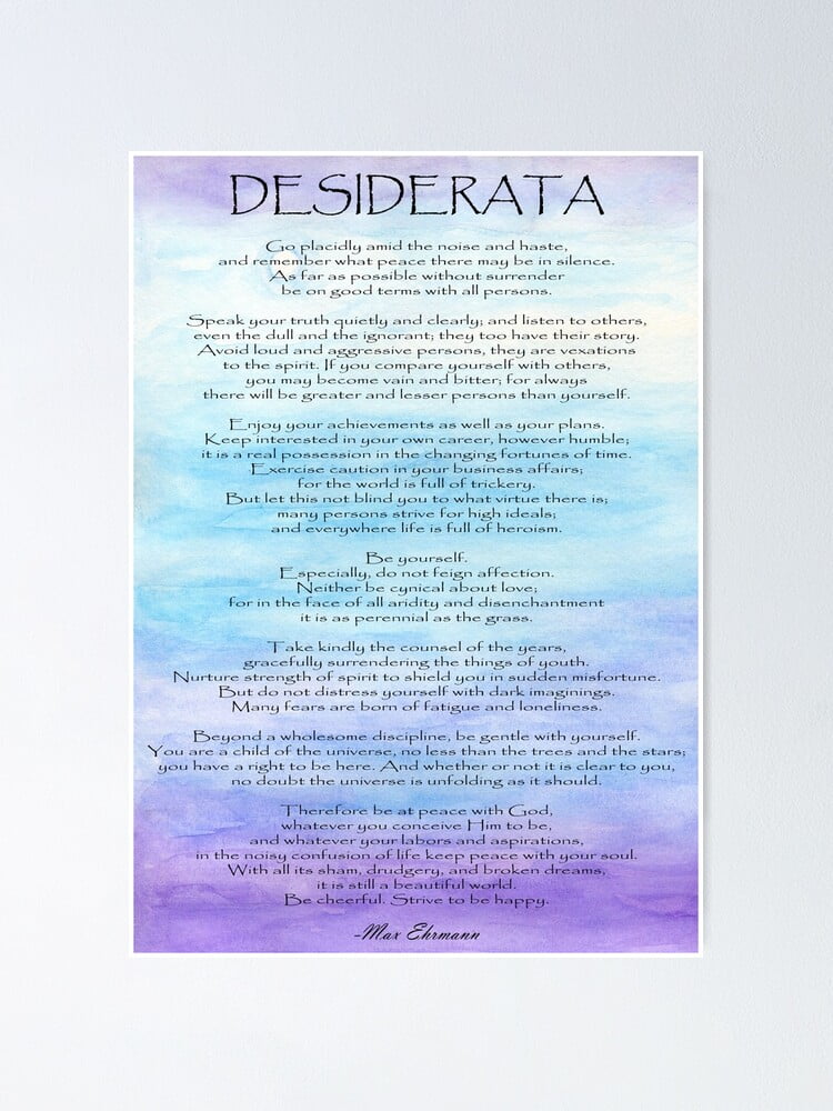 Positive Desiderata Poem Gift Max Ehrmann Motivational Design With ...
