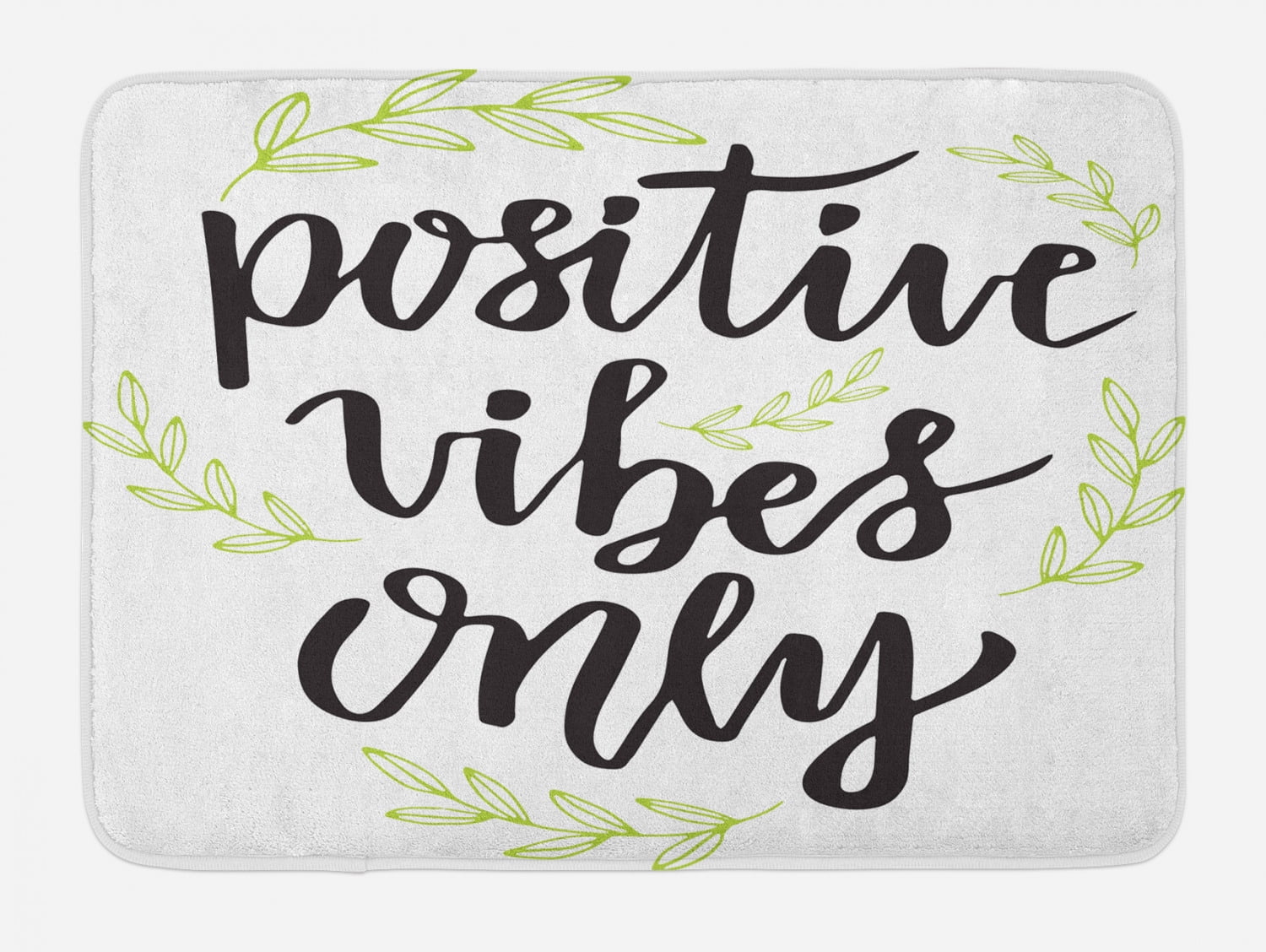 Positive Energy Bath Mat, Positives Vibes Only Words and Outline Leafy ...