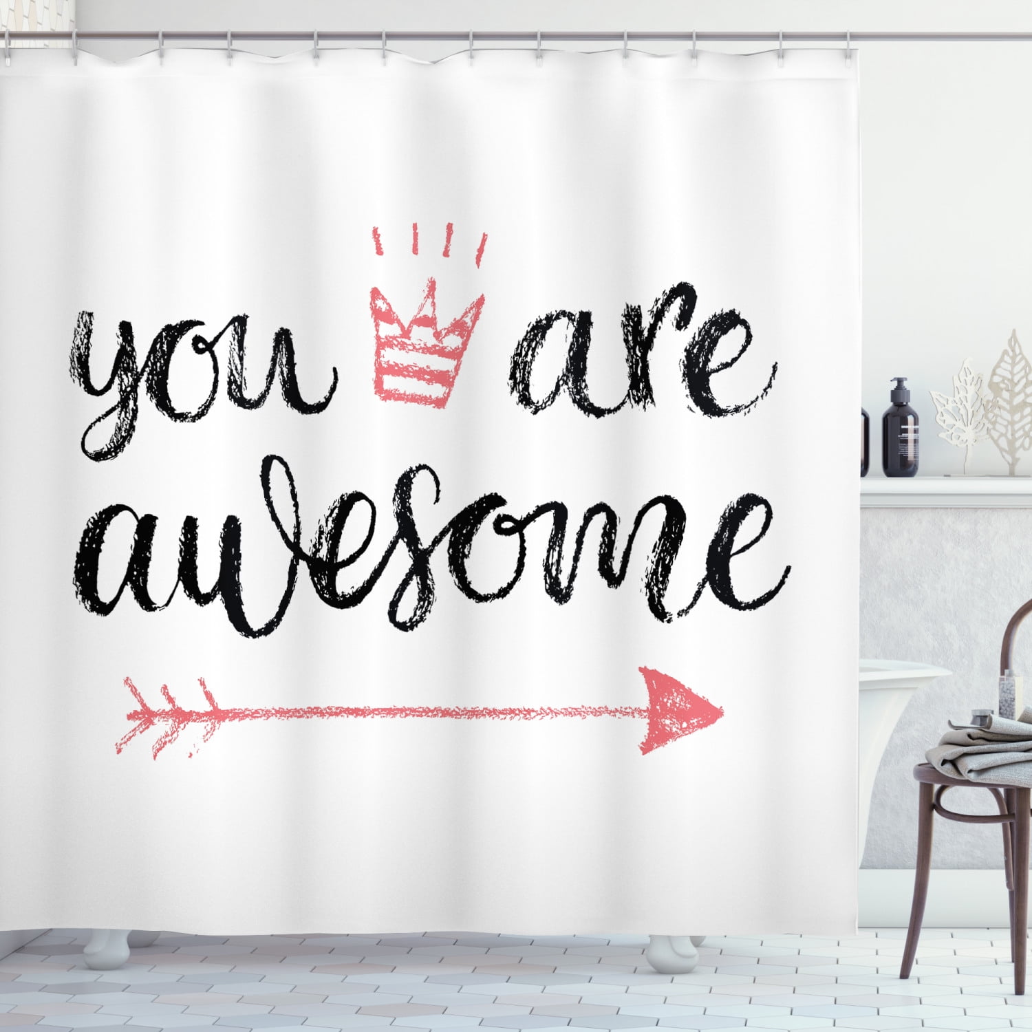 Positive Energy Shower Curtain, Cursive Written You Are Awesome Words ...