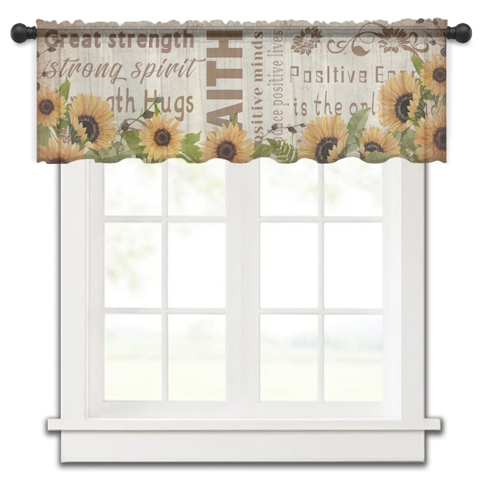 Positive Energy Sunflower Retro Old Newspaper Sheer Curtains For Living ...