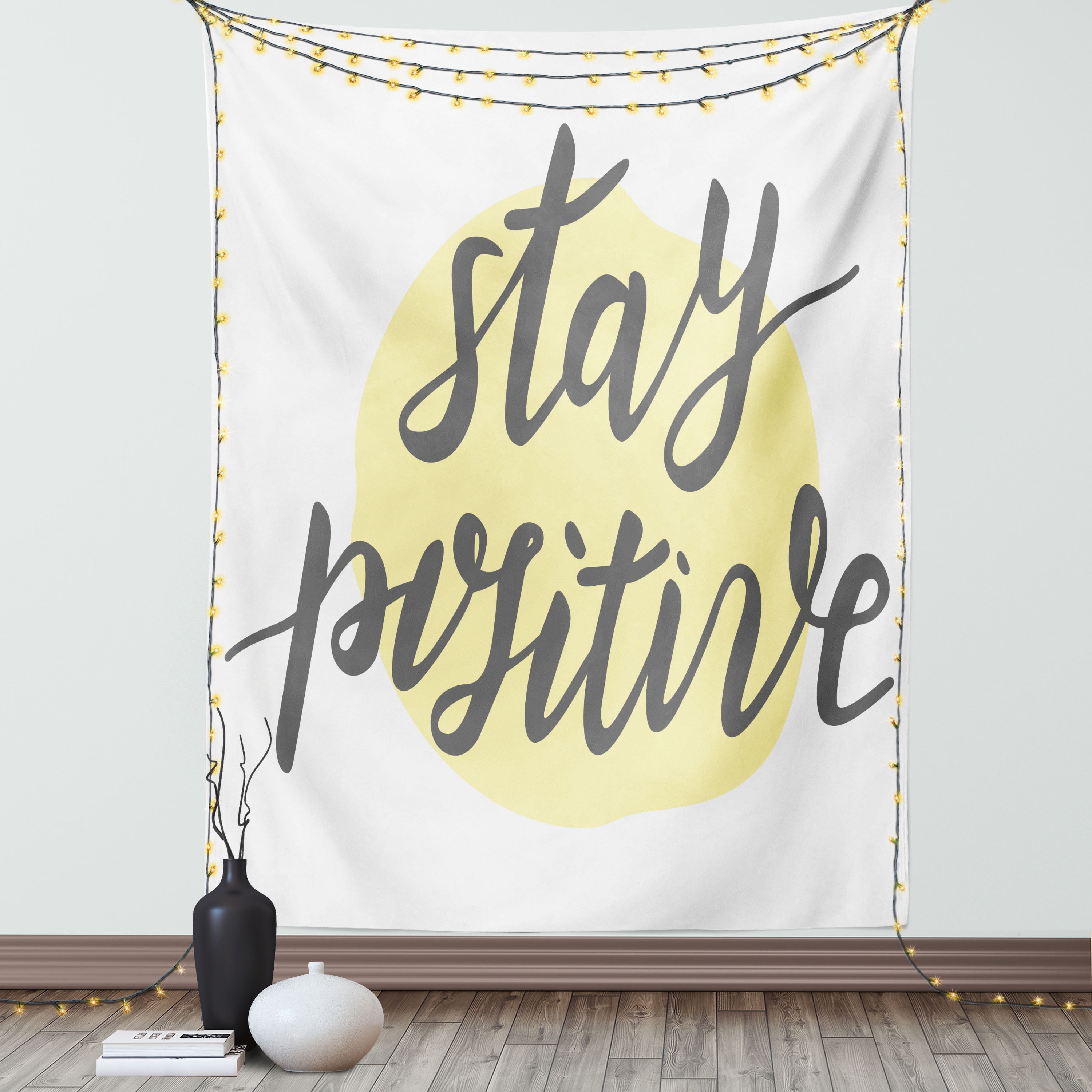 Positive Energy Tapestry, Cursive Lettering Words on Circular Pastel ...