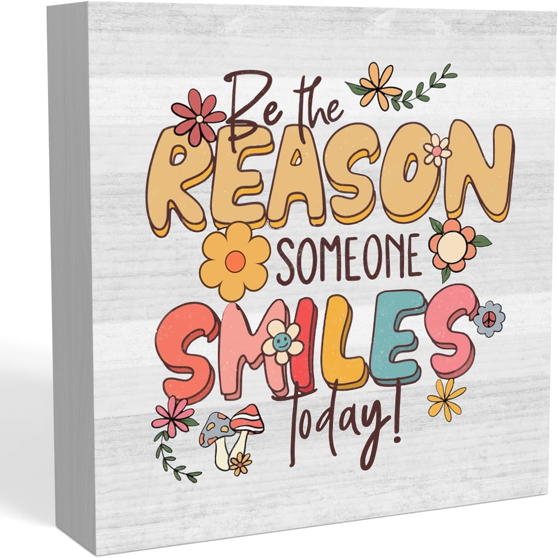 Positive Flower Home Office Desk Decor Rustic Farmhouse Wood Box Sign ...