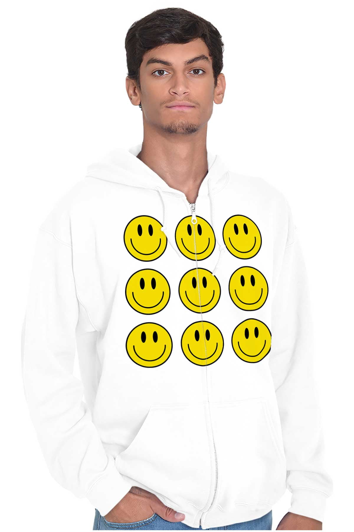 Positive Happy Faces Smile Emoticons Zip Up Hoodie Men's Women's Brisco ...