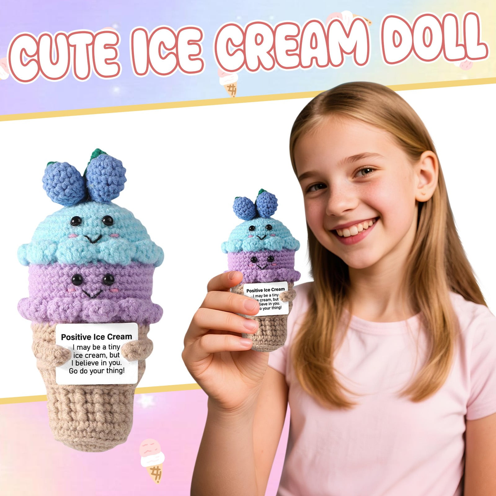 Positive Ice Cream Plush Toy Playful For Fun Decor Emotional Uplift ...