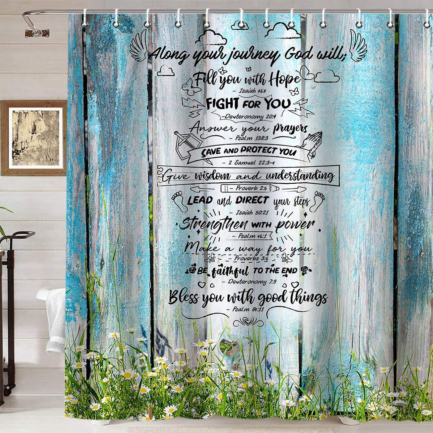 Positive Inspirational Quotes Shower Curtain, Country Floral White ...