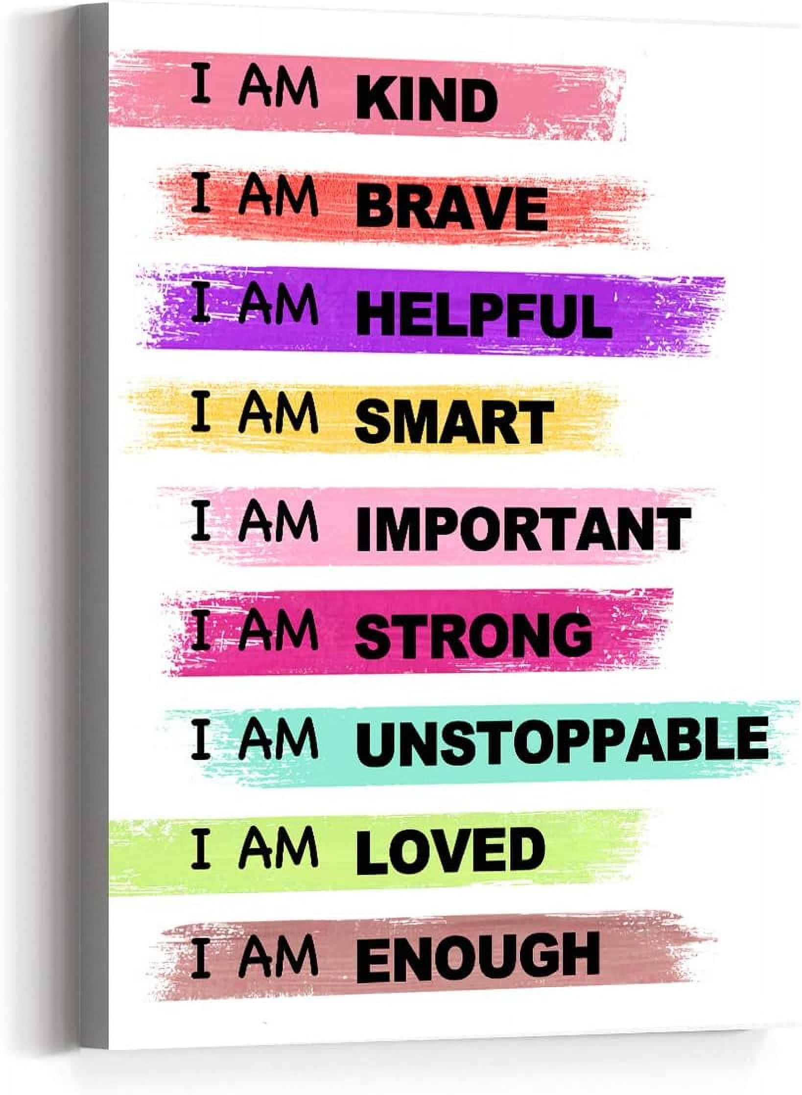Positive Inspirational Quotes Wall Art Canvas,I AM Kind Brave ...