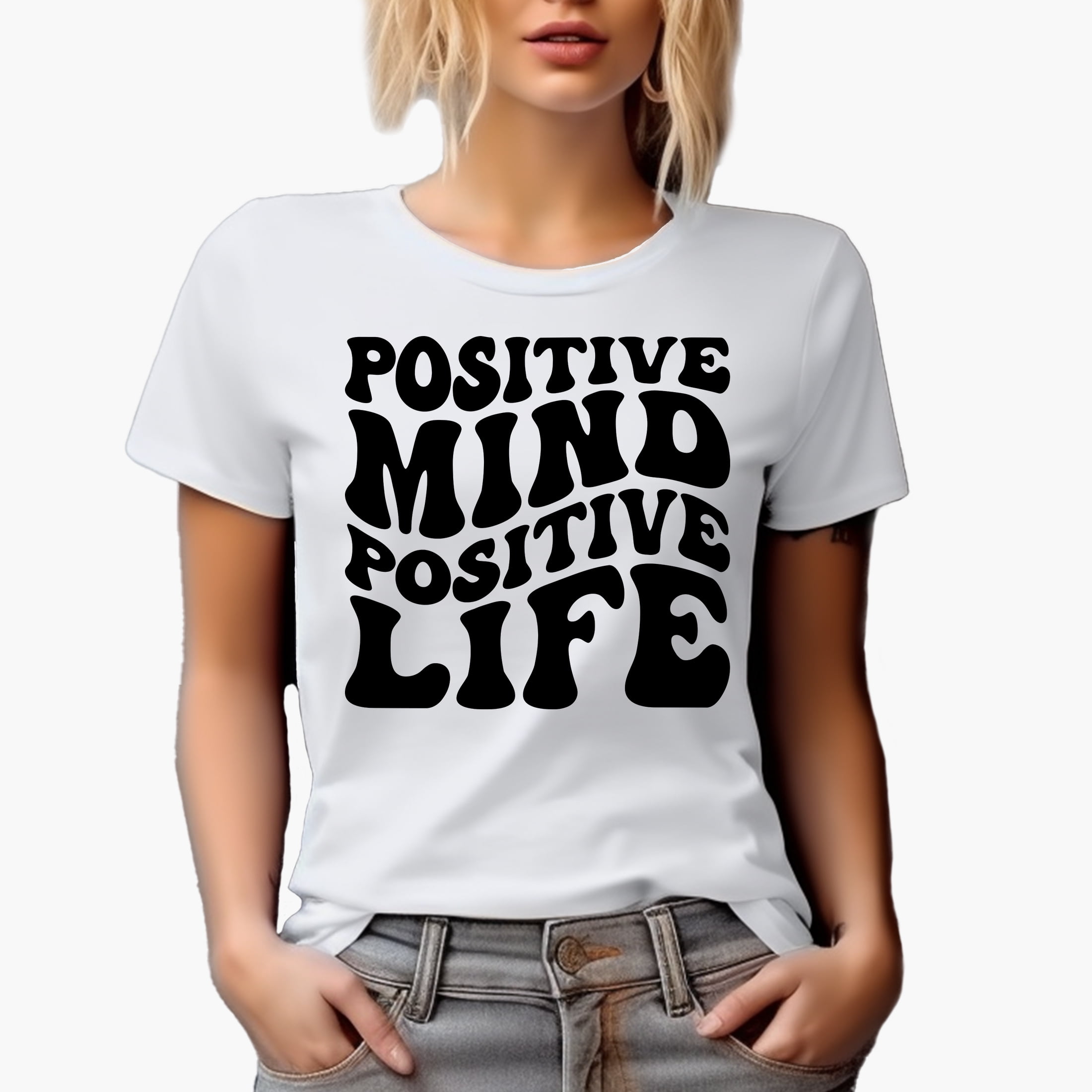 Positive Mind, Positive Life, Positivity Quote, Groovy Retro Wavy Text ...