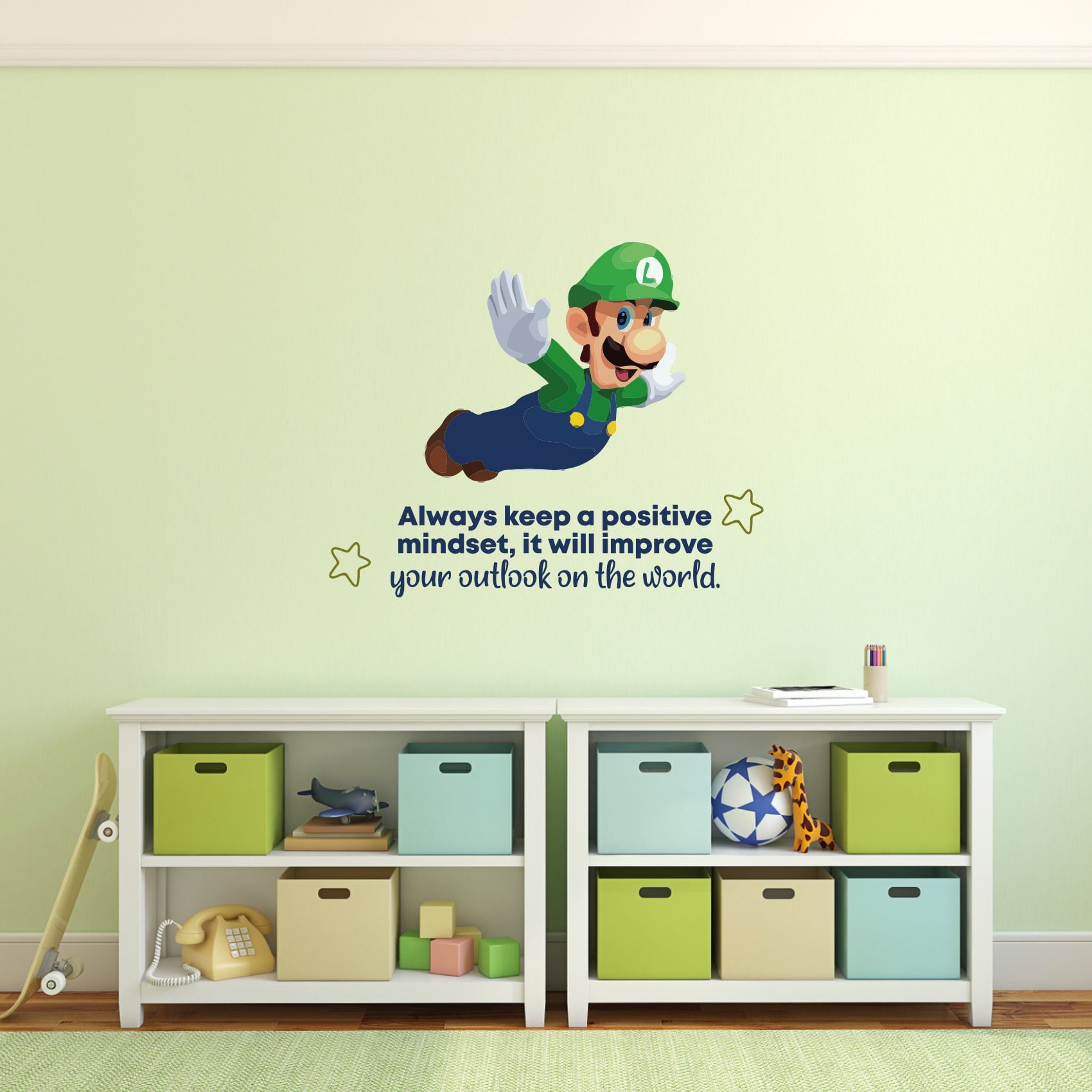 Positive Mindset Luigi Mario Quote Cartoon Quotes Decors Wall Sticker ...