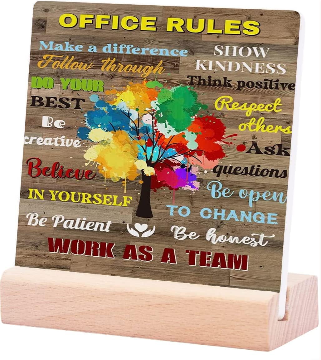 Positive Office Rules Desk Plaque Sign, Make a Difference Follow ...