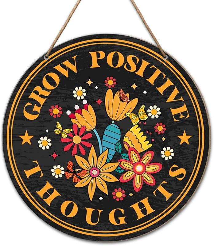 Positive Round Wood Door Sign Decor, Inspirational Round Wooden Hanging ...