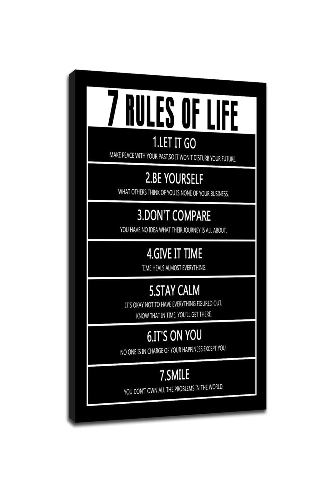 Positive Rules of Life Canvas Wall Art - Motivational 7 Principles ...