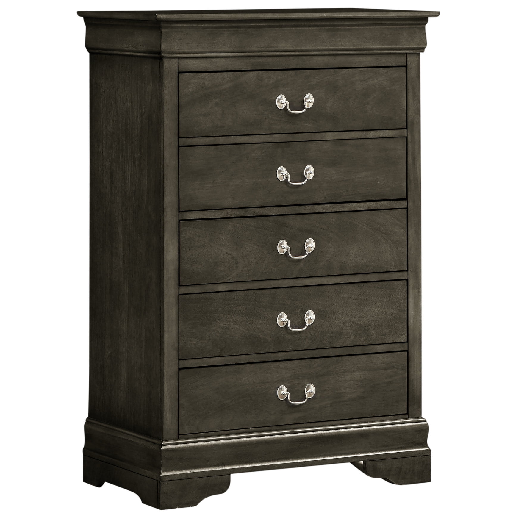Positive Stop Drawers & Curved Design Elements - Gray Chest for Bedroom ...