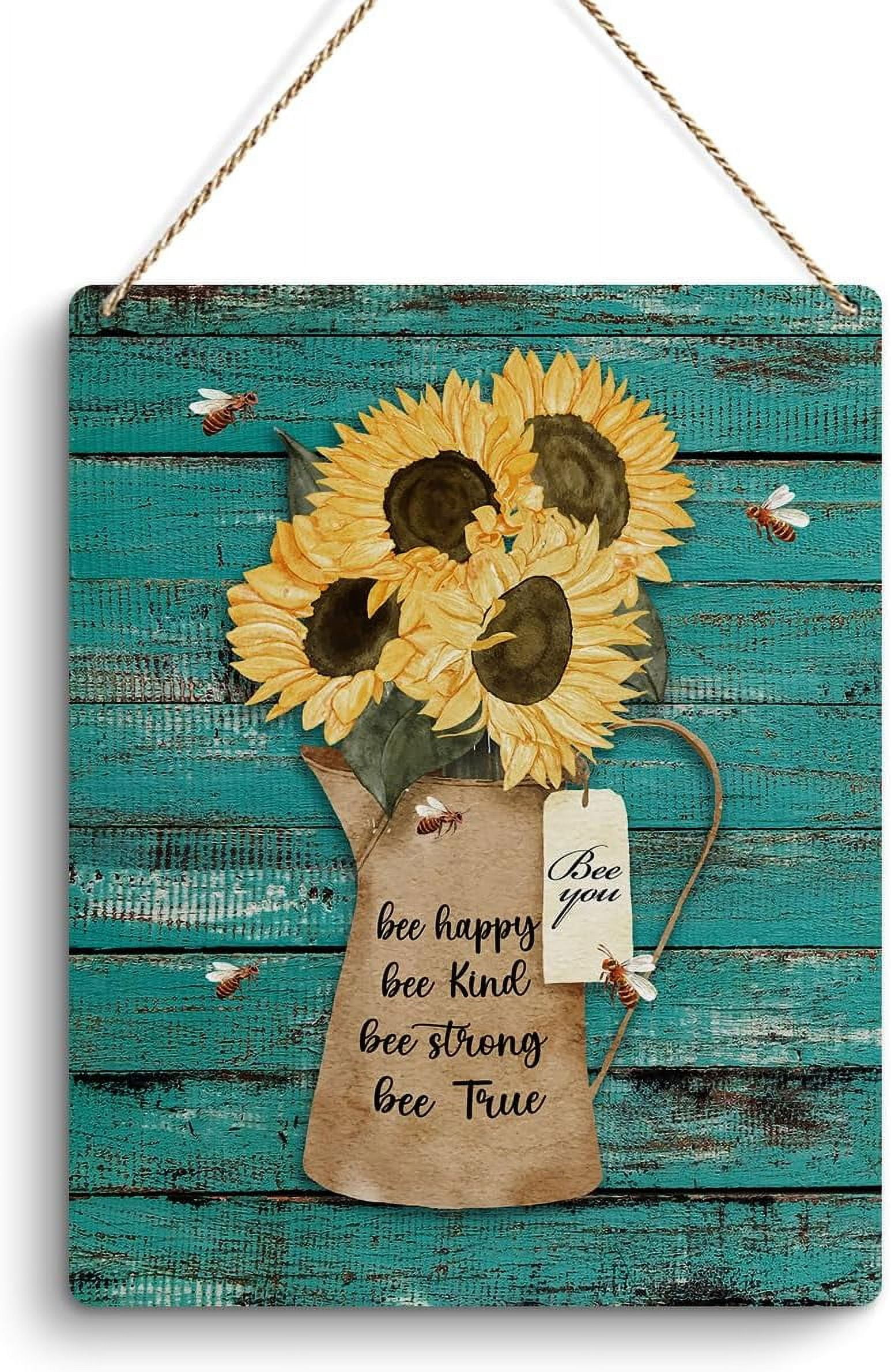 Positive Sunflower Wall Door, Sunflower Bee You Bee Kind Wood Plaque ...