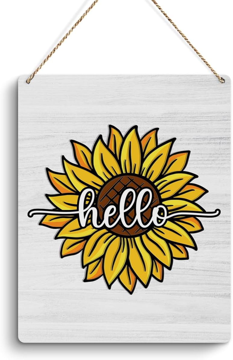 Positive Sunflower Wall Door, Sunflower Hello Wood Sign Welcome Sign 8 ...