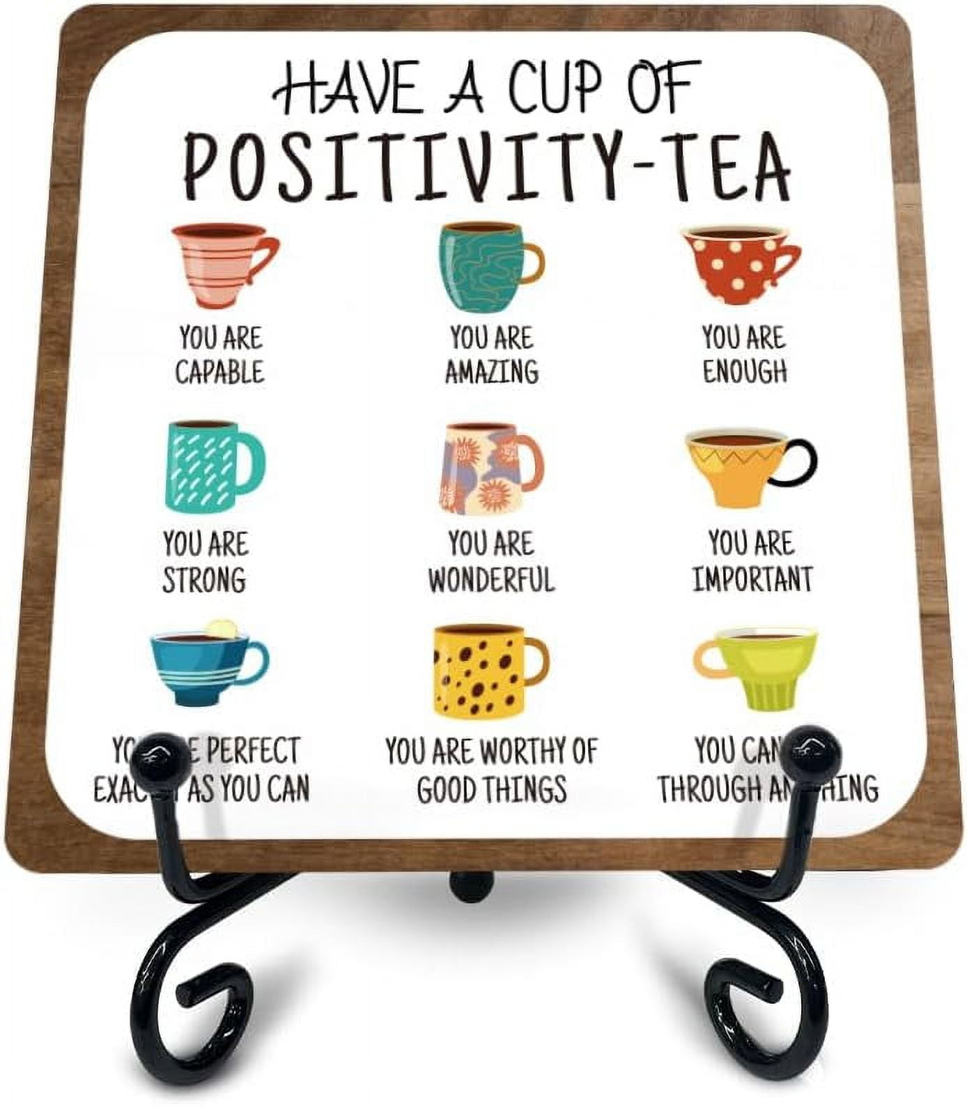 Positive Tea Wooden Table Sign Colorful Cup Inspirational Wooden ...